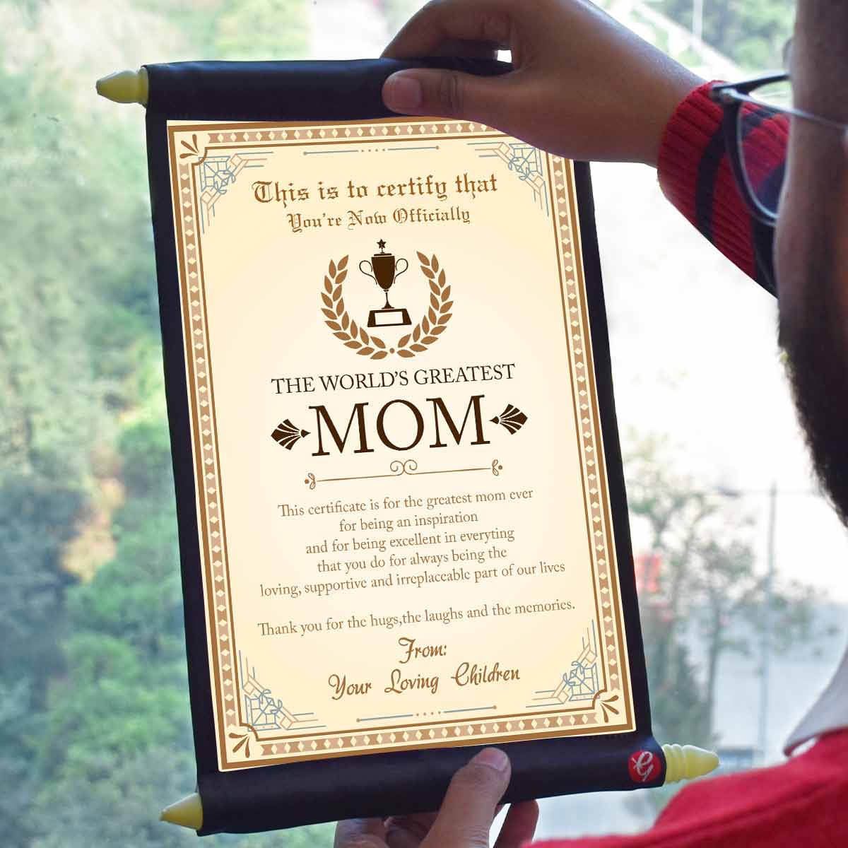 Buy Worlds Greatest Mom Certificate Scroll Gift For Mother's Day Online ...