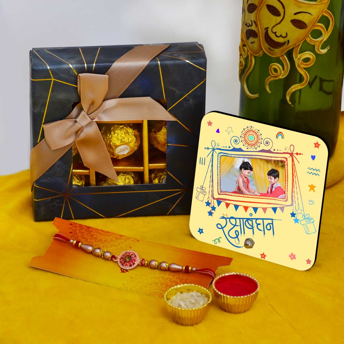 Buy Rakhi, Table Top & Ferrero Rocher Gift Hamper For Brother Online ...