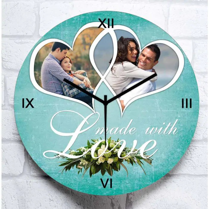 Buy Personalised Photo in Hearts Clock- MDF Round online at best discounts.